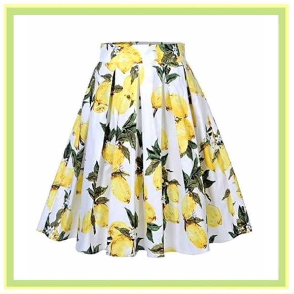 Boutique | Skirts | Retro Flared Lemon Print Summer Skirt | Poshmark